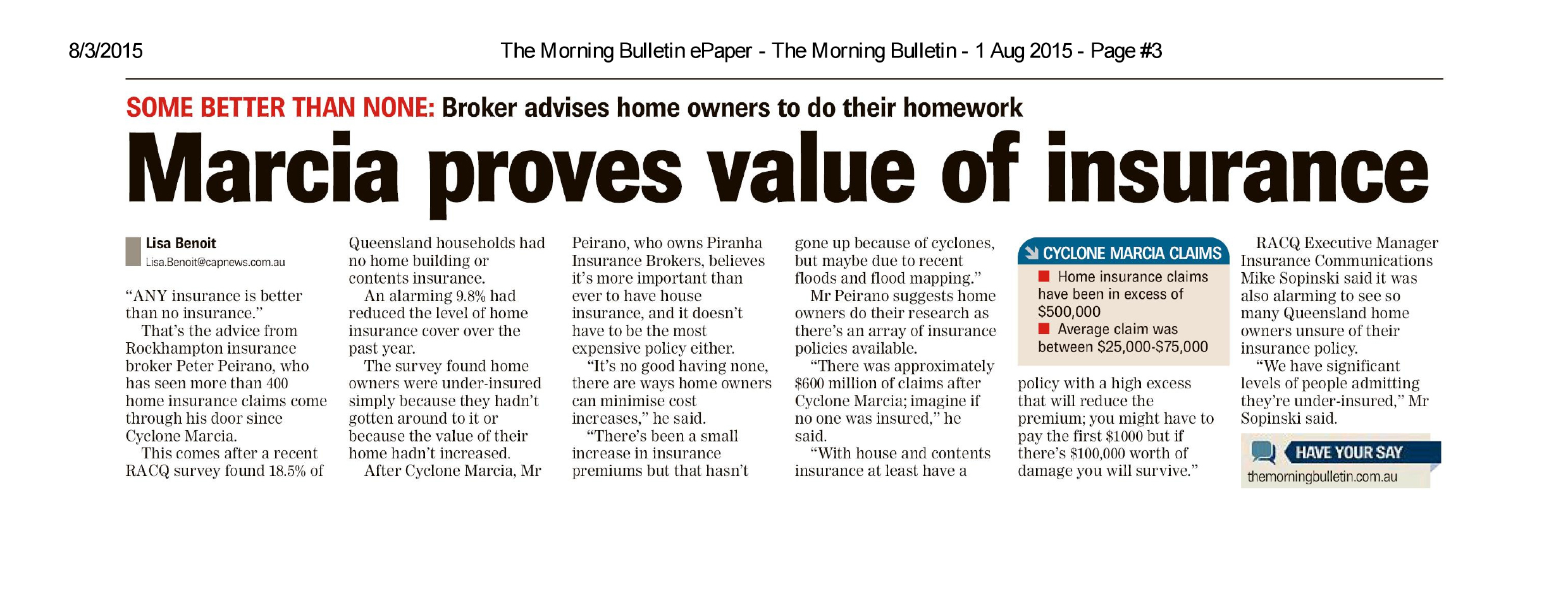 The Morning Bulletin ePaper - Piranha Insurance Brokers